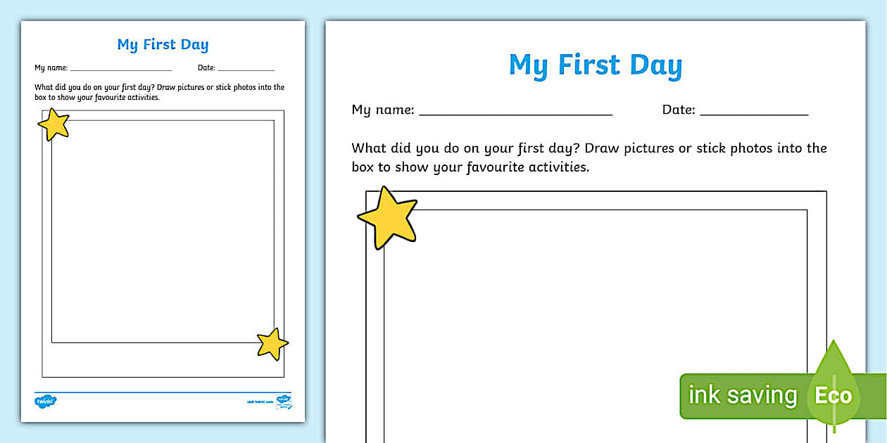 My First Day at School Keepsake Activity Sheet for Kids
