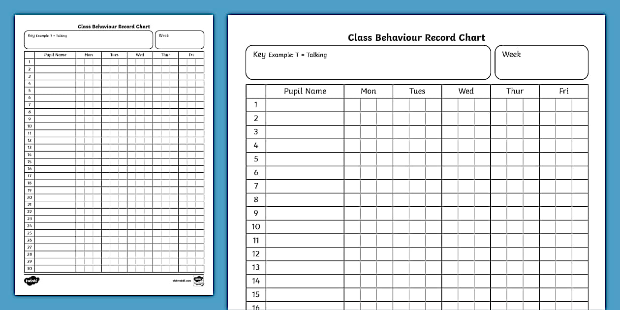 Class Behavior Record Chart-class behavior, behavior recond, behavior ...