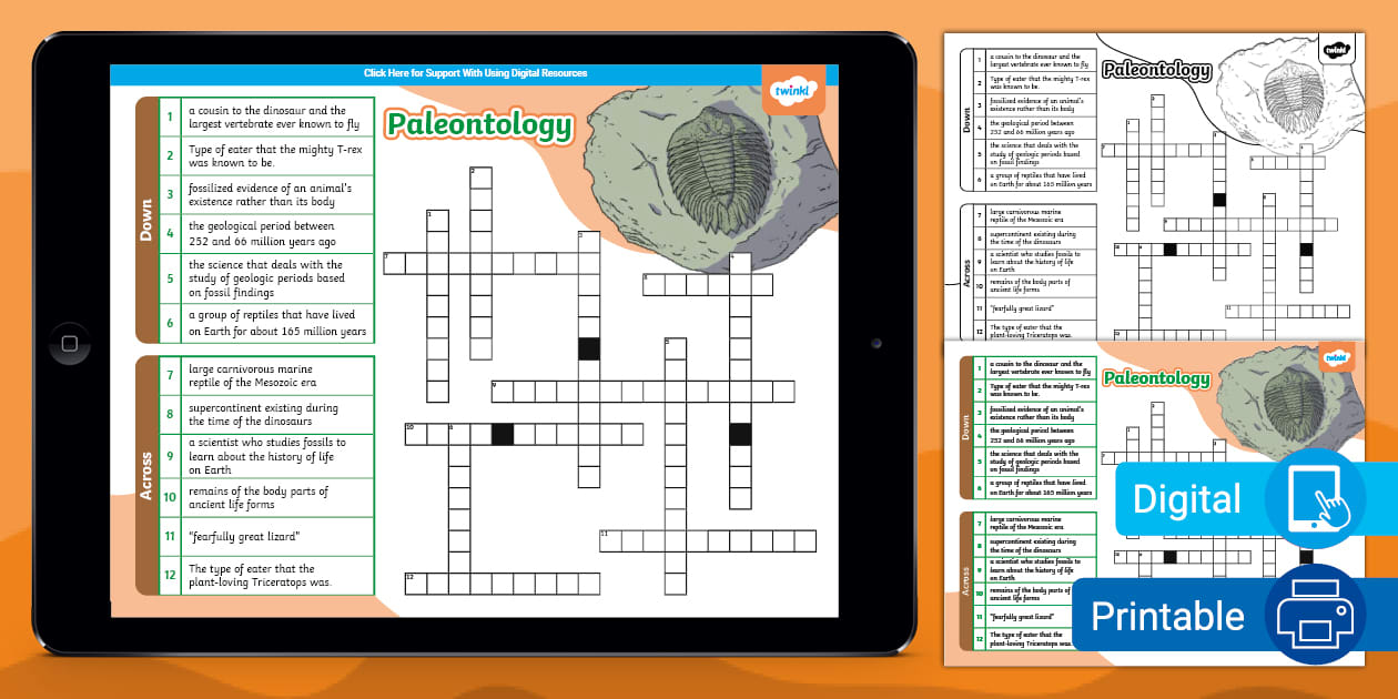 Paleontology Basics Crossword for 6th-8th Grade - Twinkl