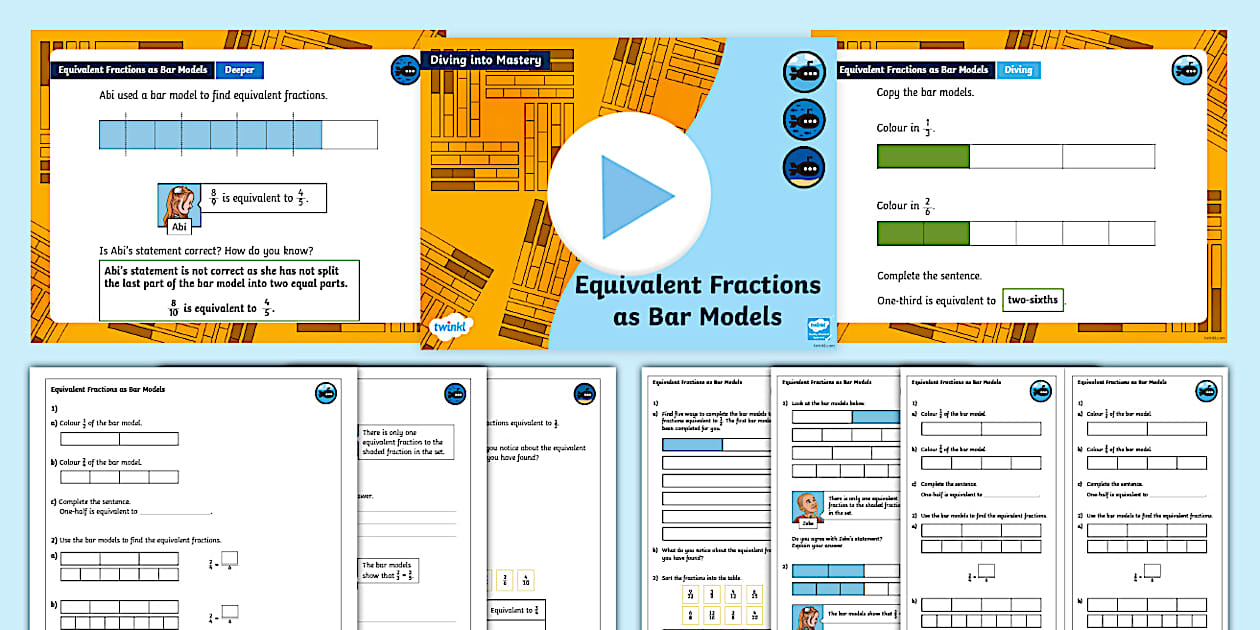 👉 Y3 Dim Step 10 Equivalent Fractions As Bar Models Pack