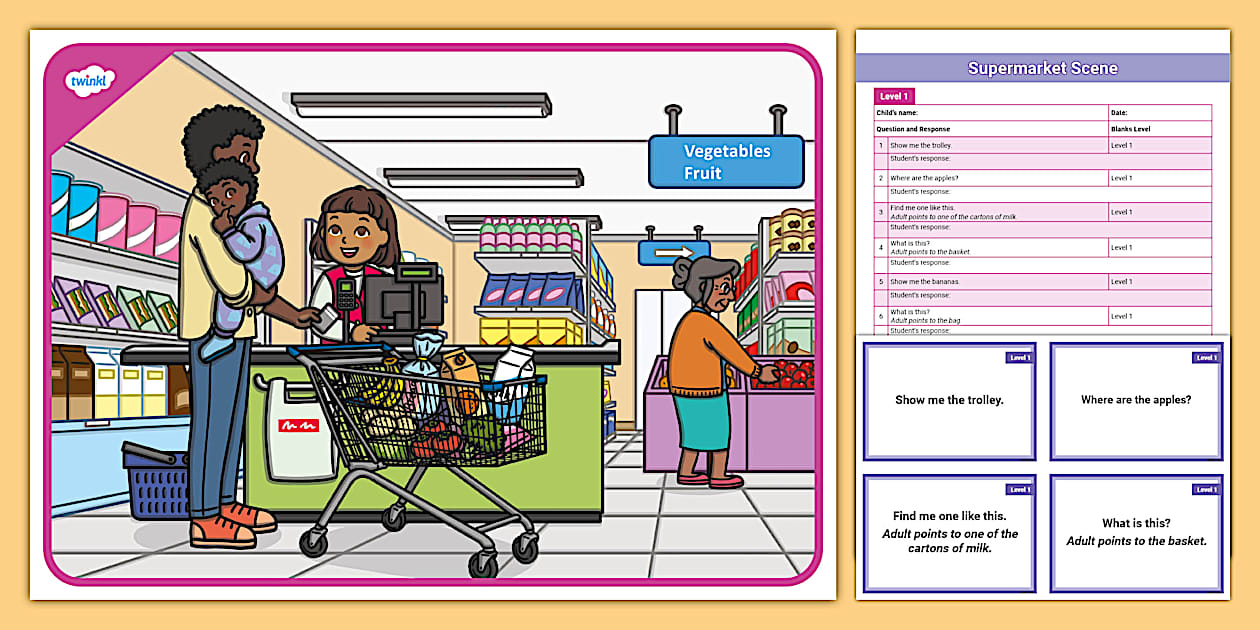 Supermarket Scene Blanks Level 1 Questions (teacher made)