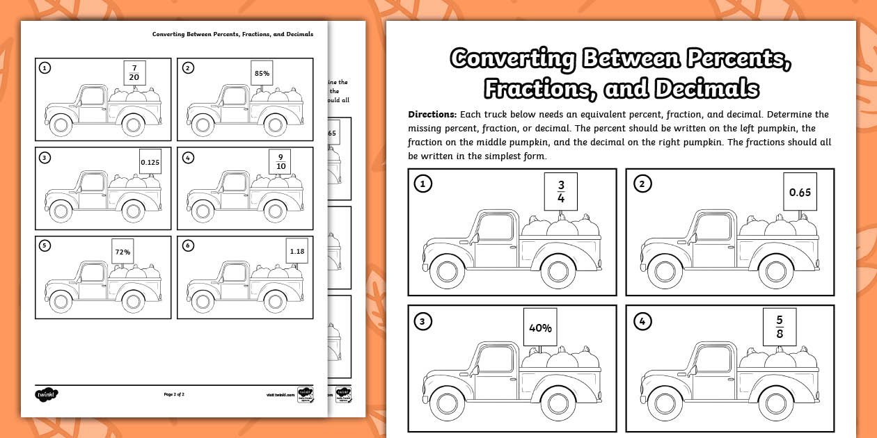 Sixth Grade Converting Between Percents, Fractions, and Decimals Fall ...