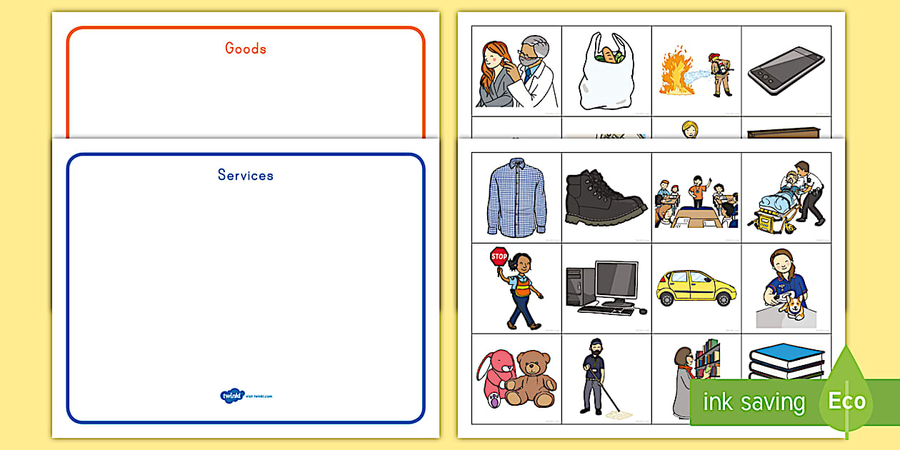 Goods vs. Services Sorting Activity Worksheet (Teacher-Made)