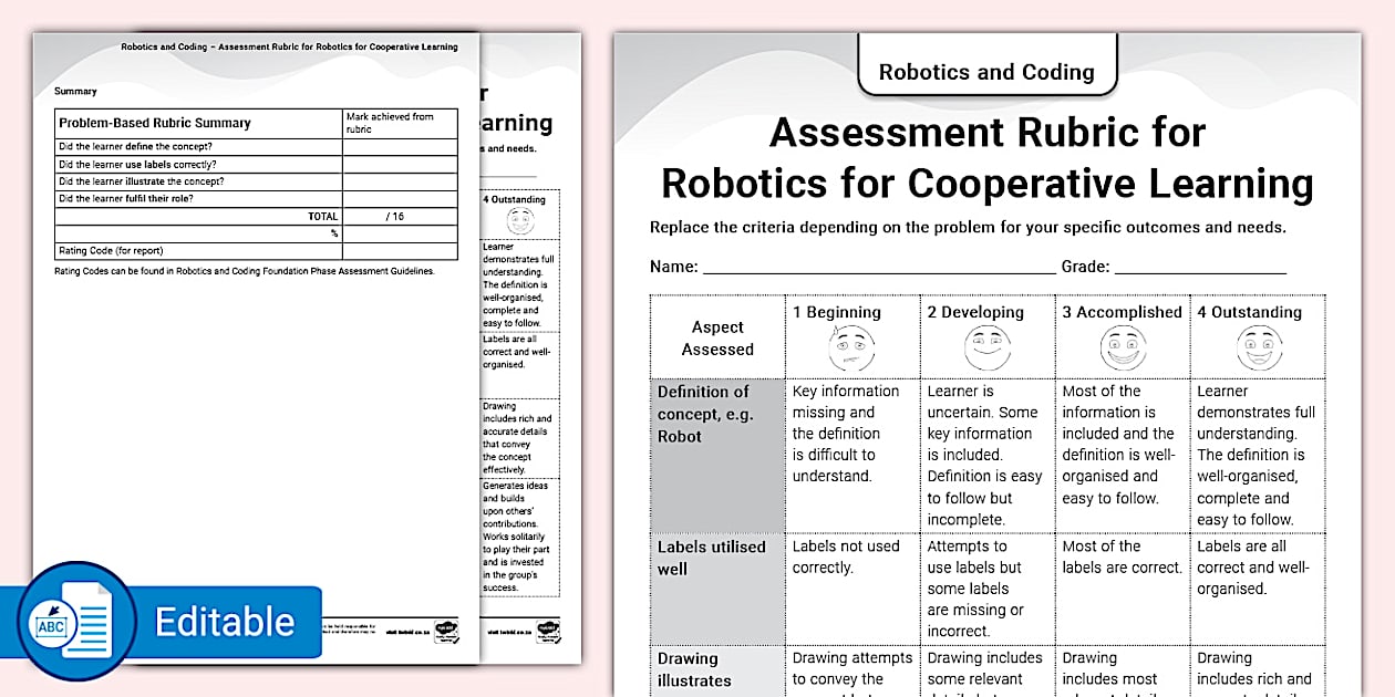 Robotics And Coding Rubric For Robotics Cooperative Learning