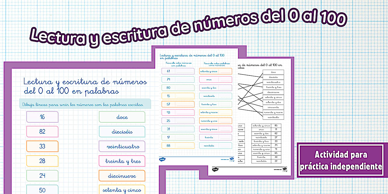 Ficha de actividad: Lectura y escritura de números del 0 al 100