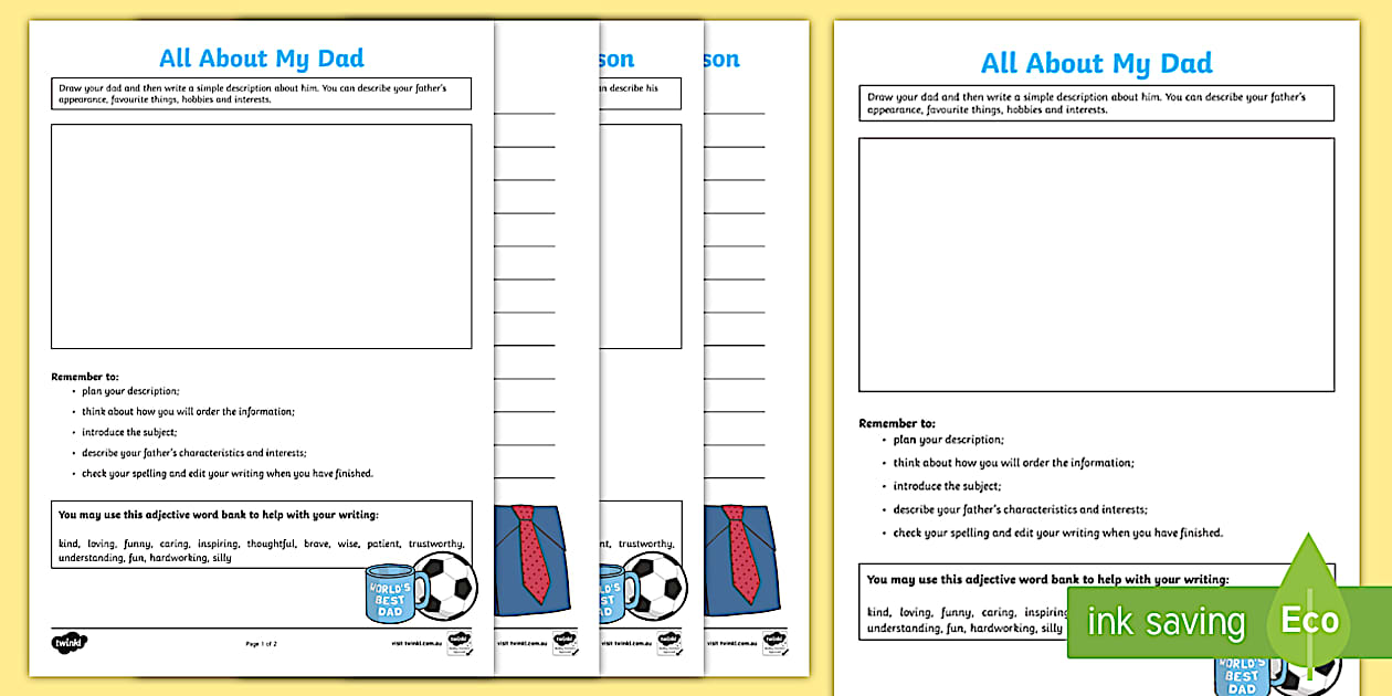 SA F-2 Father's Day All About My Dad Worksheet - Twinkl