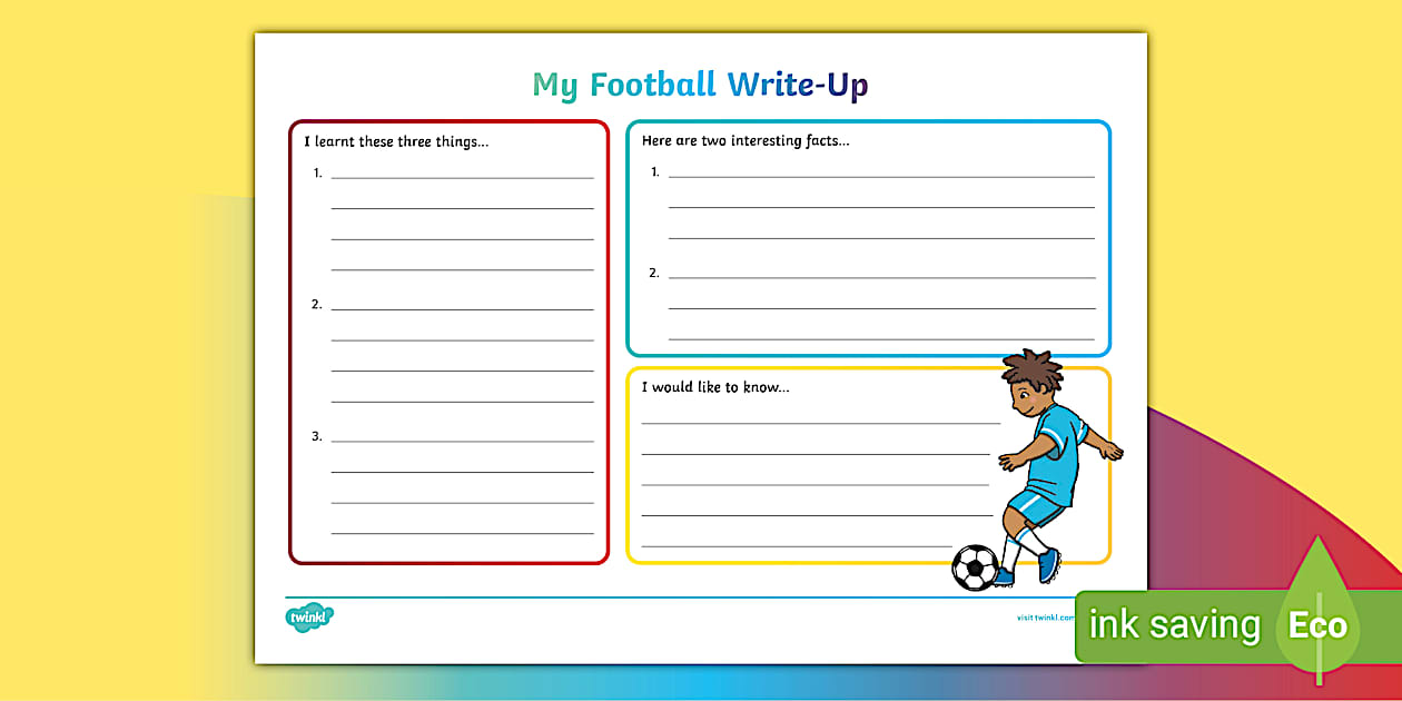 Football Write Up Worksheet (teacher made) - Twinkl