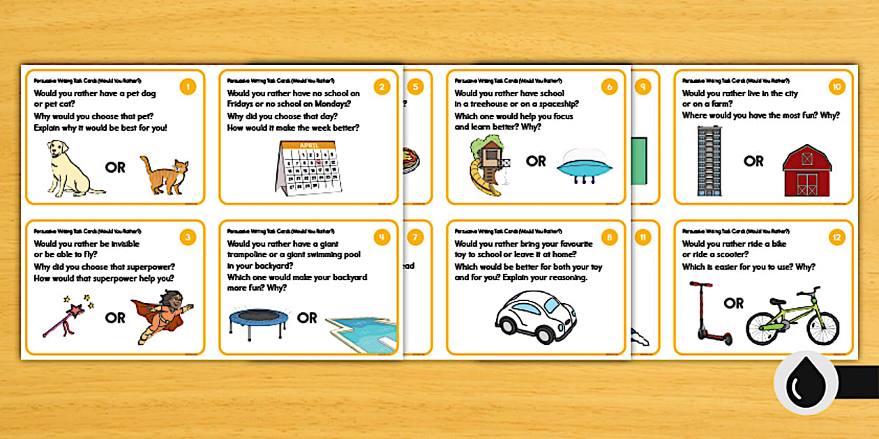 Persuasive Writing Task Cards (Would You Rather?) - Twinkl