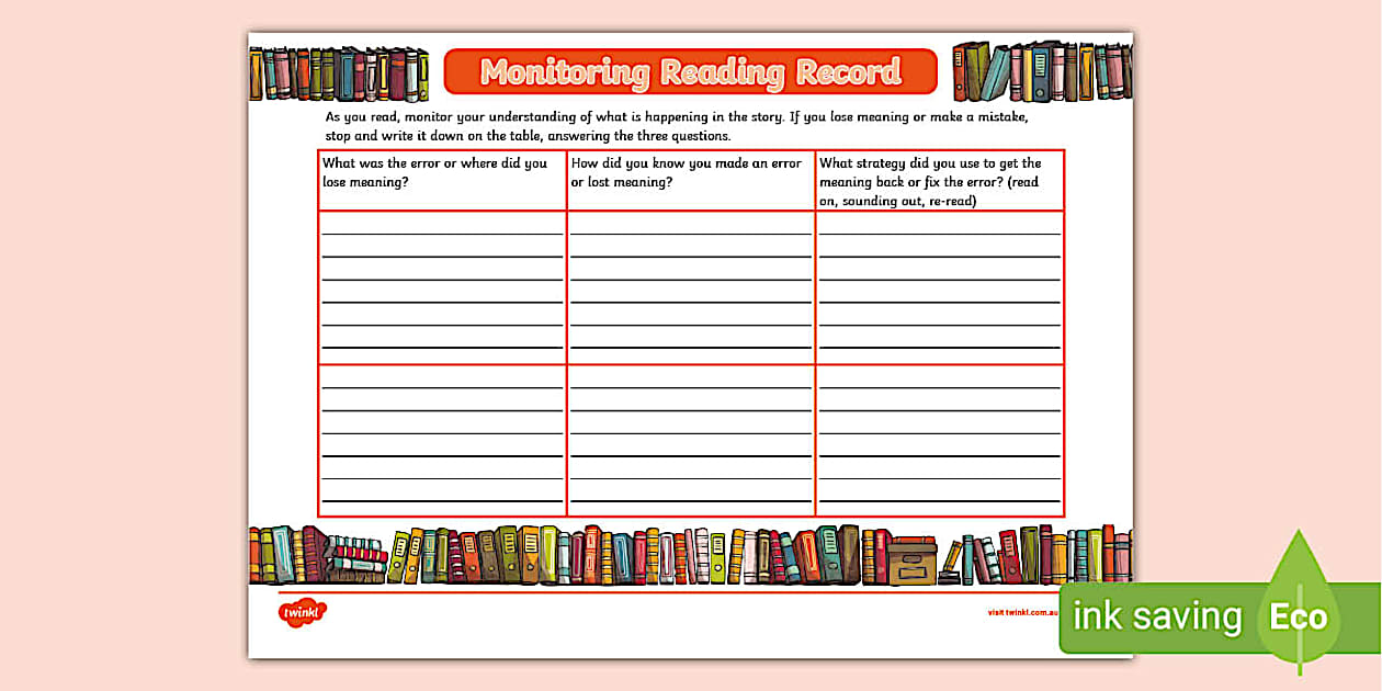 Monitoring Reading Record│Reading Comprehension Strategies
