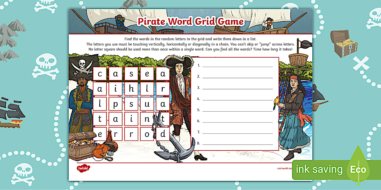Pirates Word Grid Game (teacher made) - Twinkl