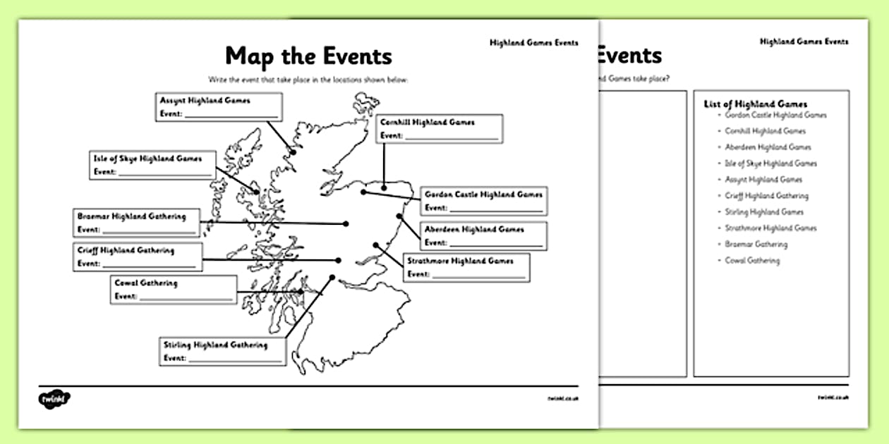 Editable Highland Games Events Map (teacher made) - Twinkl