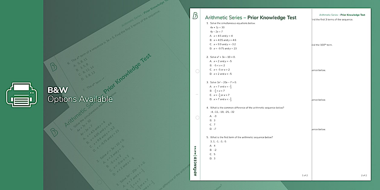 👉 Arithmetic Series Prior Knowledge Multiple Choice Questions