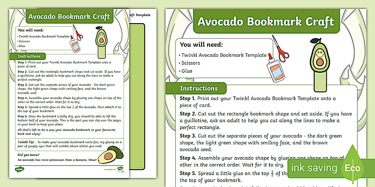 Avocado Bookmark Craft | Twinkl | Reading | Crafts | KS1
