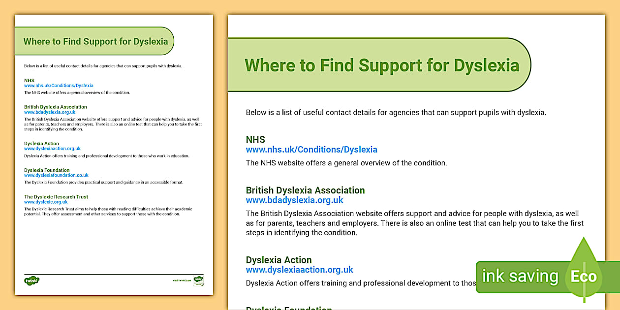 Dyslexia Support Directory Adult Guidance (teacher made)