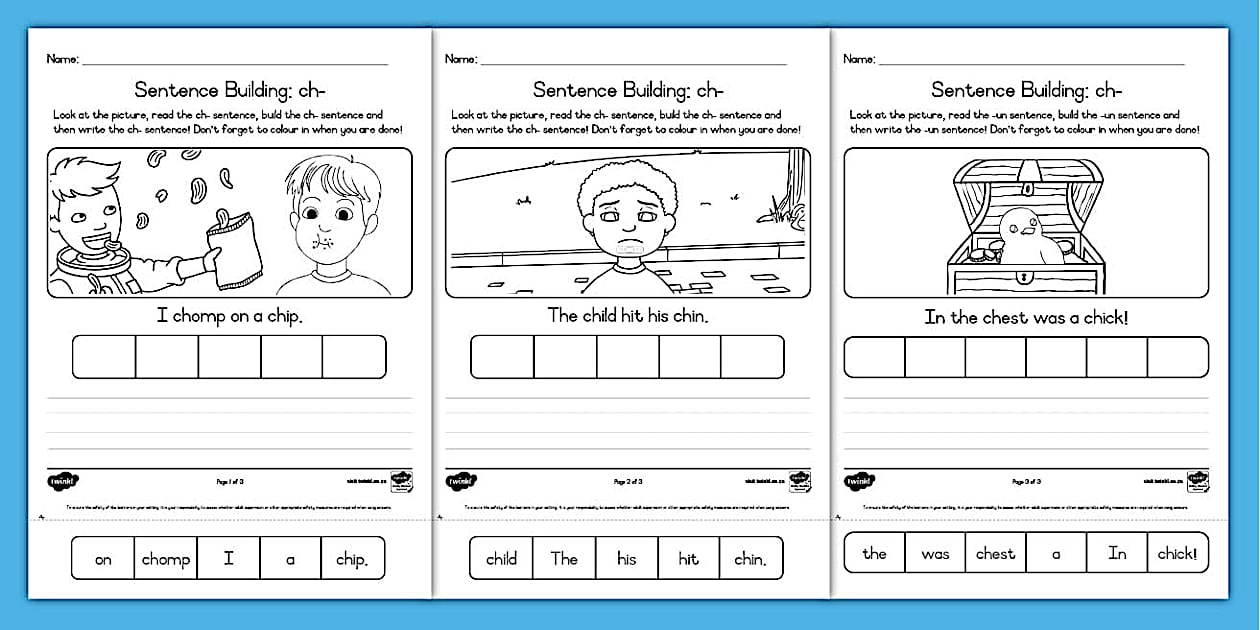 Grade 1 English - Phonics - Worksheet: Sentence Building: ch-
