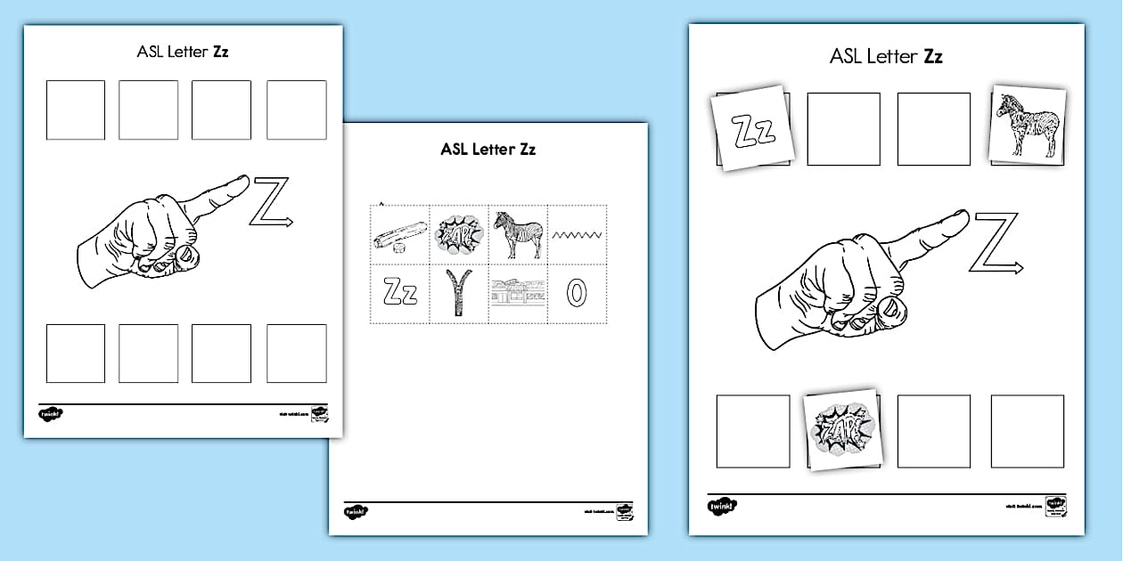 ASL Letter Zz Cut and Paste Worksheet (Teacher-Made)