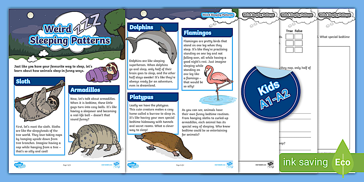 ESL Weird Sleeping Patterns Comprehension [Kids, A1-A2]