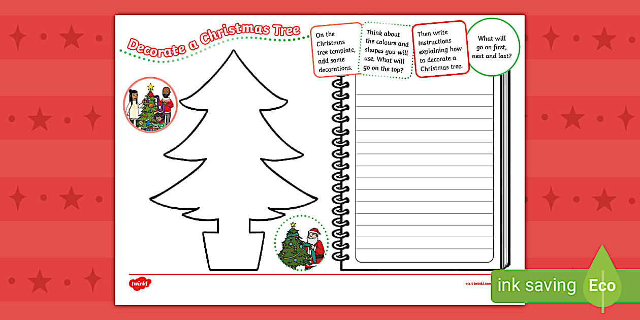 Decorating a Christmas Tree Instruction Template - Twinkl