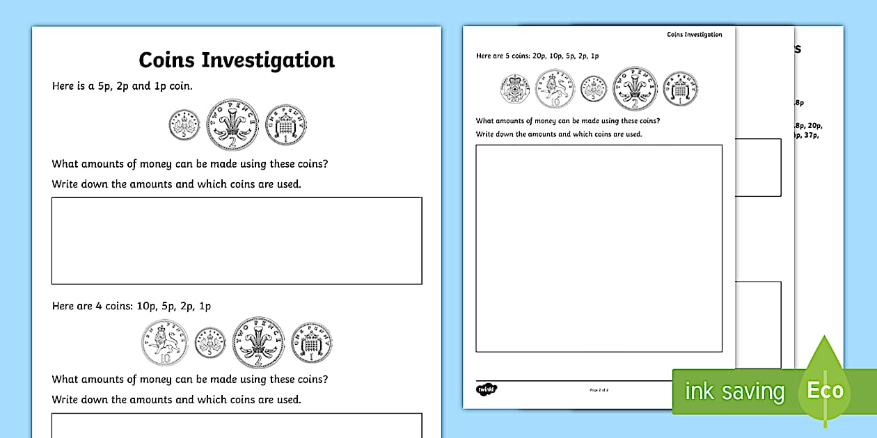Coins Maths Investigation Worksheet - Twinkl