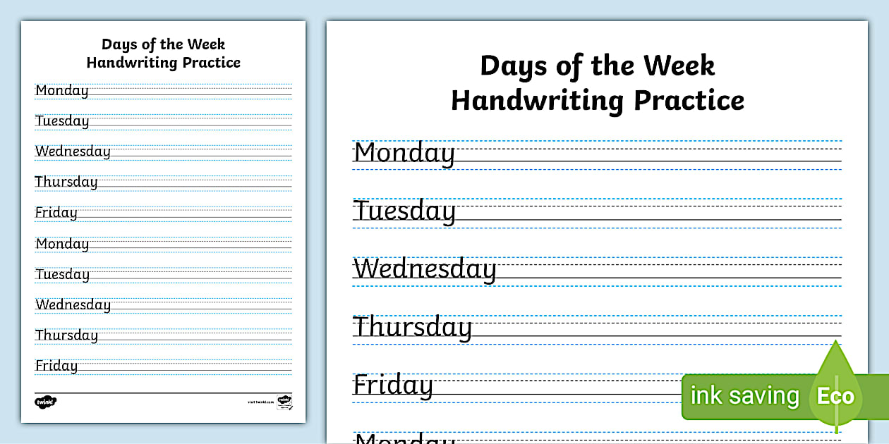 Days Of The Week Handwriting Practice Sheets - Twinkl Days Of The Week Handwriting Practice Sheets - Twinkl