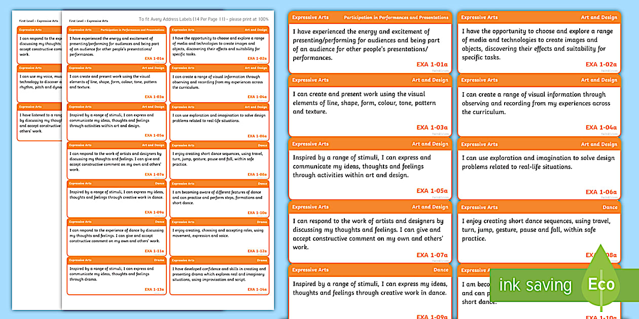 CfE First Level Expressive Arts Experiences and Outcomes Stickers