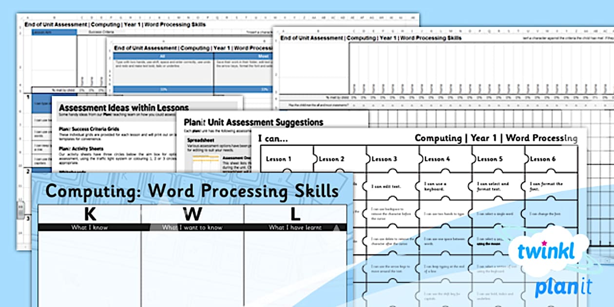 Computing Word Processing Skills Year 1 Unit Assessment Pack