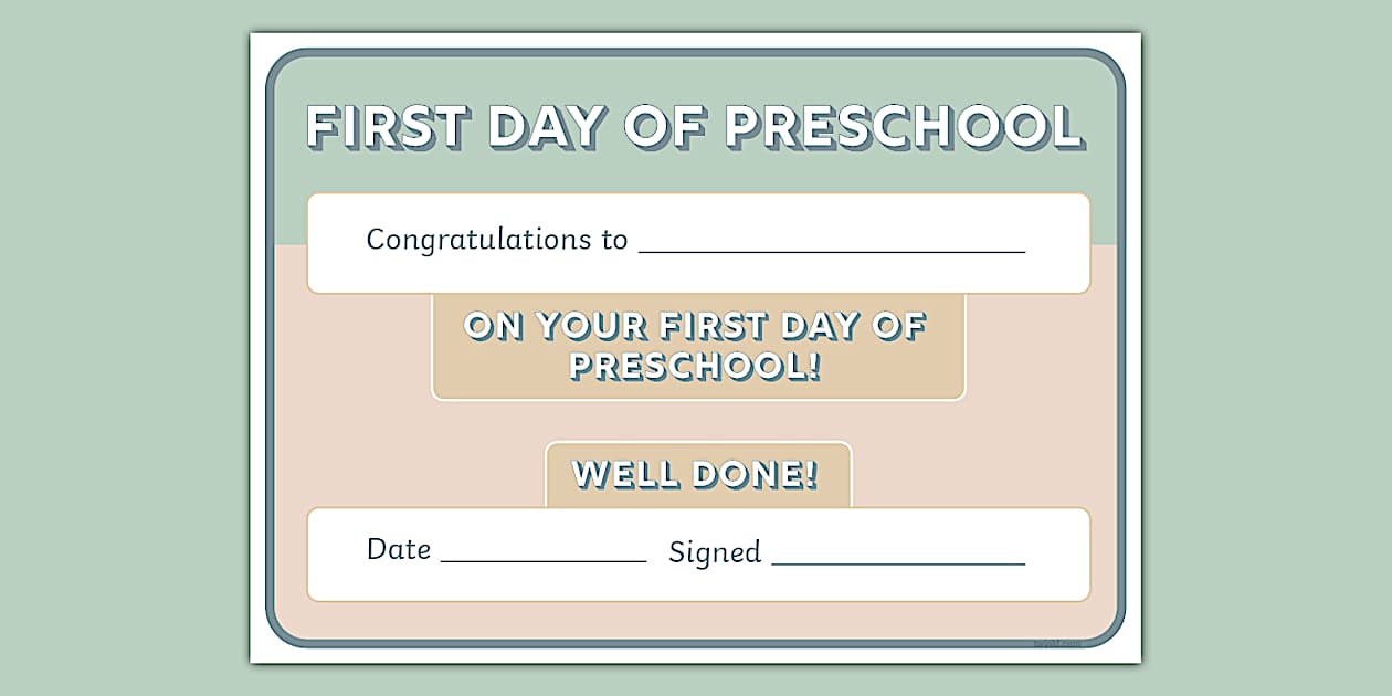 3D Effect-Themed First Day of Preschool Certificate