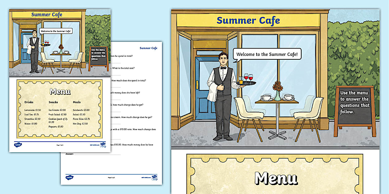 Summer Cafe Themed Money Worksheet