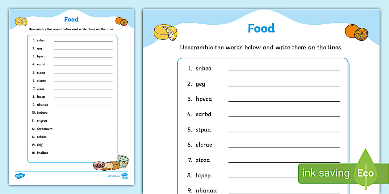 Food Word Unscramble (teacher made) - Twinkl