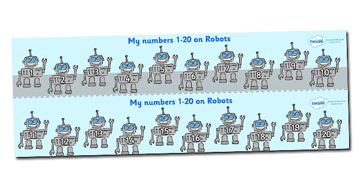 1-20 on Robots Number Strips (teacher made) - Twinkl