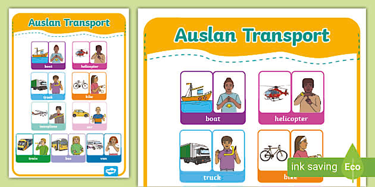Auslan Transport A3 Display Poster with Pictures - Twinkl