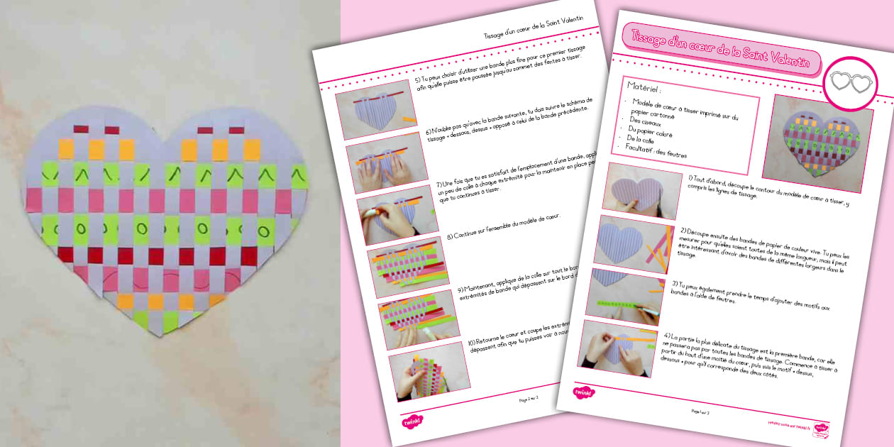 Activité manuelle de tissage d'un cœur de la Saint-Valentin