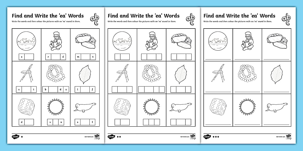 Phonics ‘ea’ Worksheets – Differentiated Worksheets - Twinkl