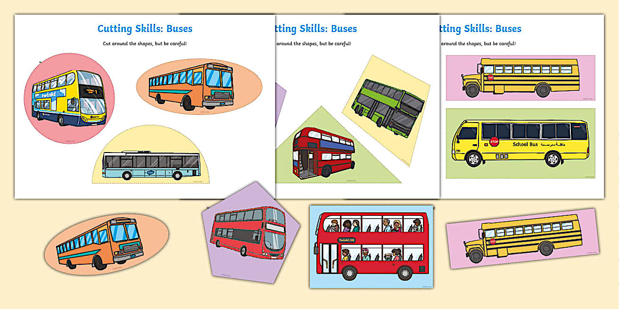 Bus Cutting Skills Worksheet (teacher made) - Twinkl