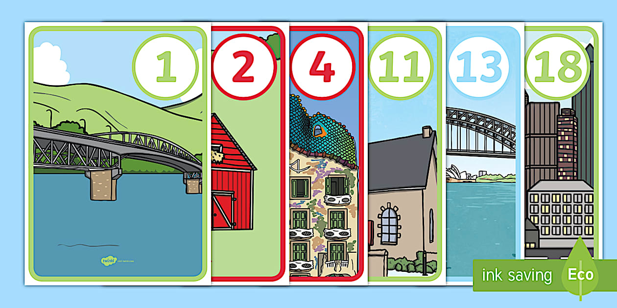 Bridges and Buildings Number Line 1 to 20 Display Posters