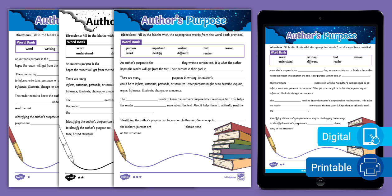 Fourth Grade Author's Purpose Differentiated Cloze Reading
