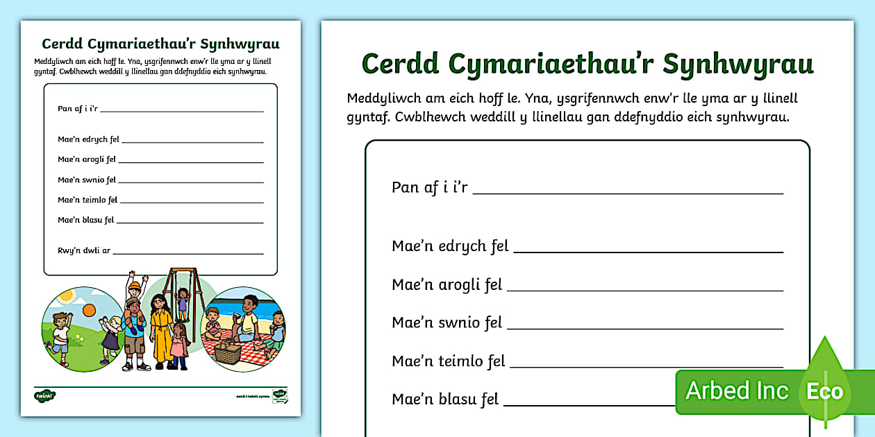 Templed Cerdd Cymariaethau’r Synhwyrau (teacher made)