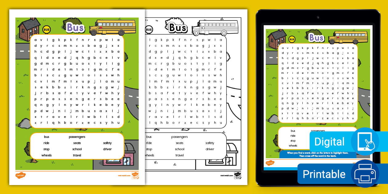 Bus Word Search for K-2nd Grade (teacher made) - Twinkl