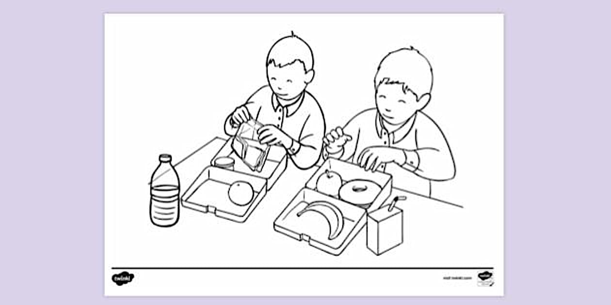 Children With Lunch Boxes Colouring Sheet Colouring | Colouring Sheets