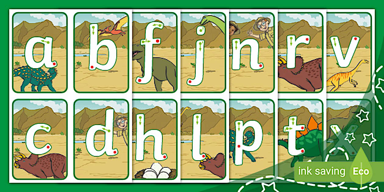 Dinosaurs-Themed A to Z Lower-Case Letter Formation Tracing Cards