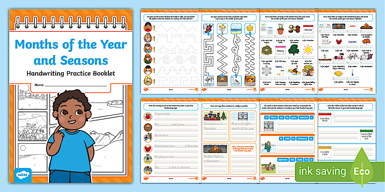 Months of the Year & Seasons Handwriting Booklet
