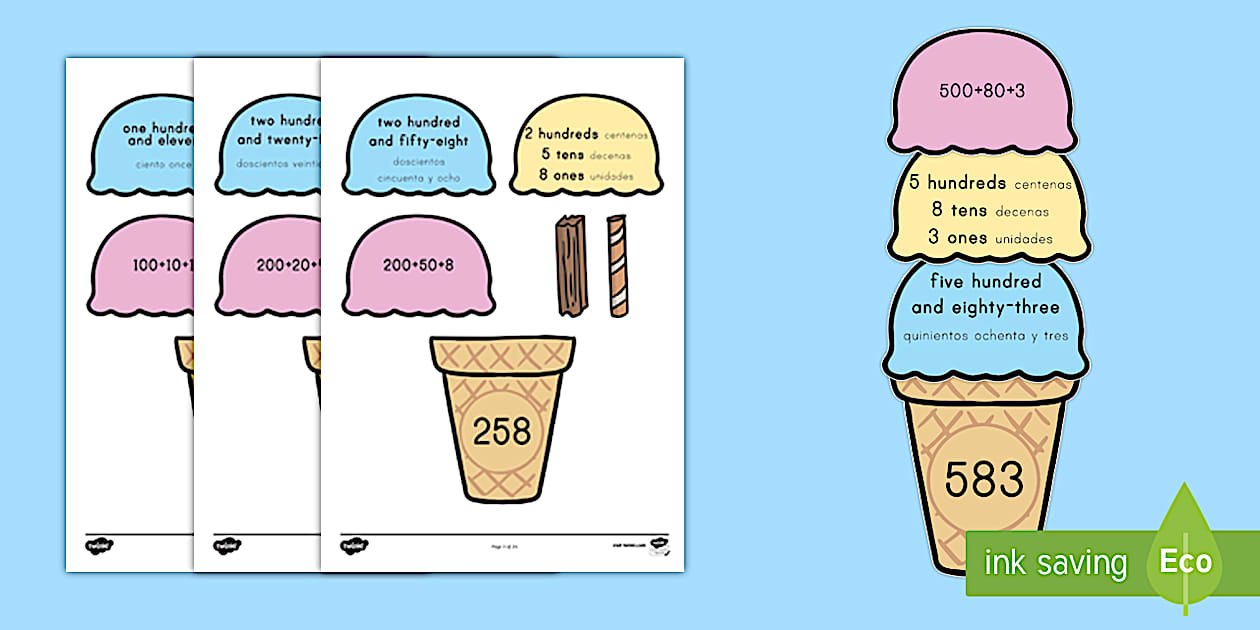 Place Value Ice Cream Cone Matching Activity - Twinkl