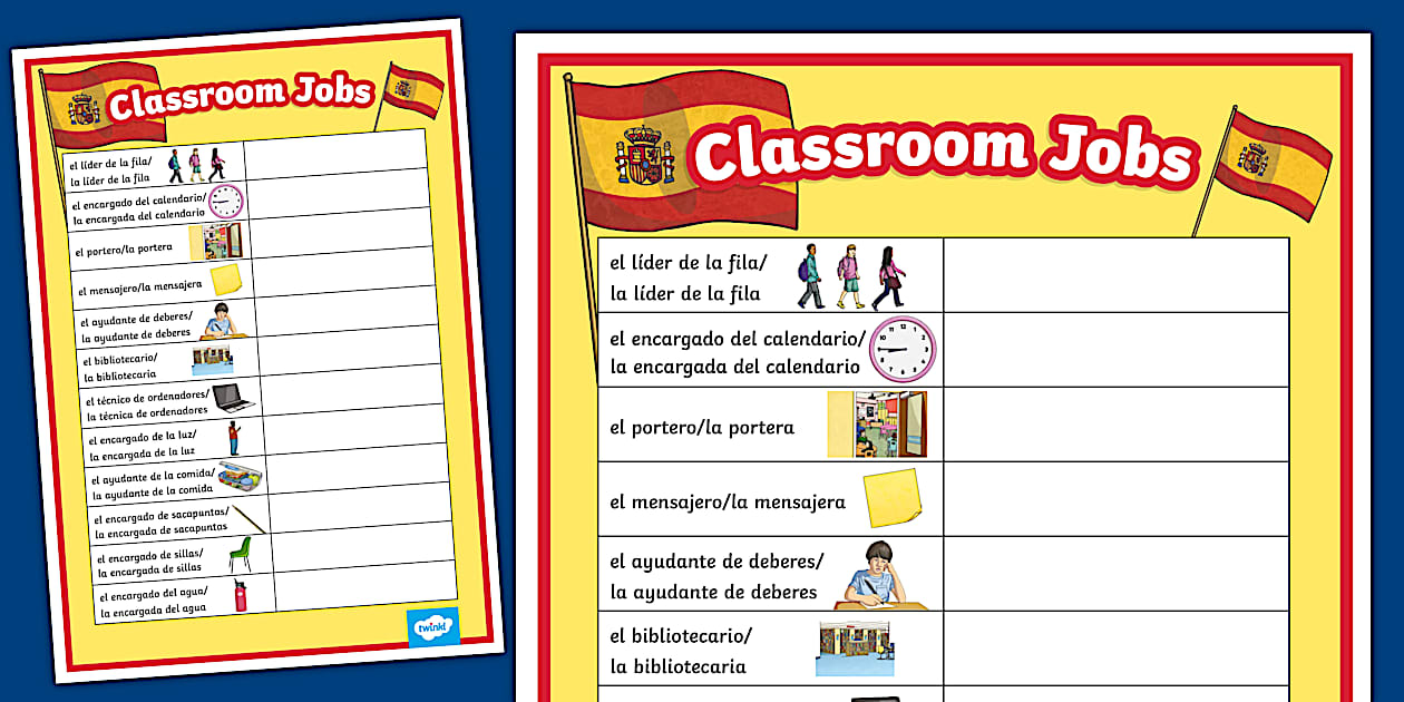 👉 Classroom Jobs in Spanish Language: Chart - Twinkl