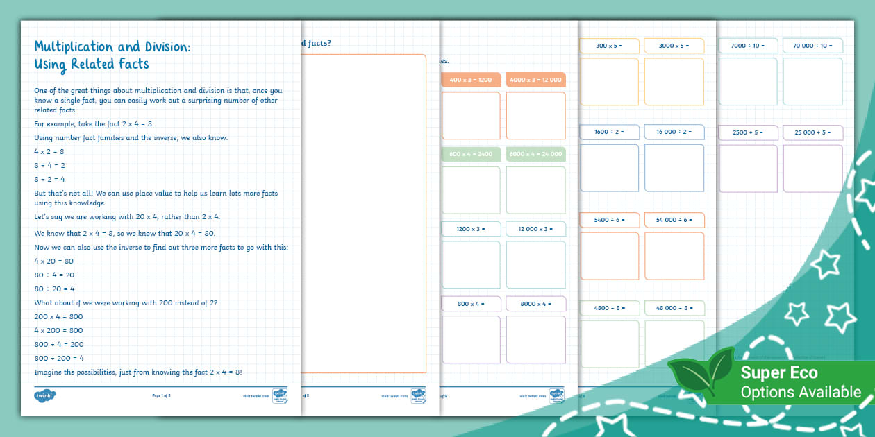 Multiplication and Division: Using Related Facts - Twinkl