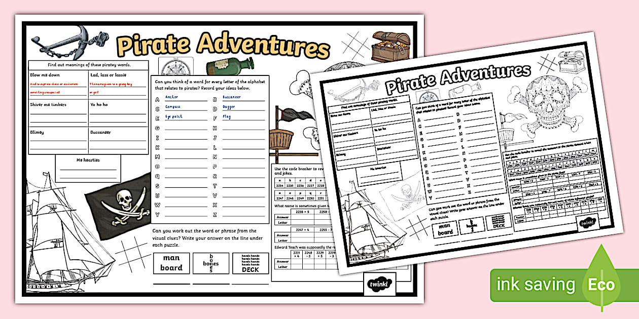 Pirate Themed Activity Mat Years 3-6 (teacher made) - Twinkl