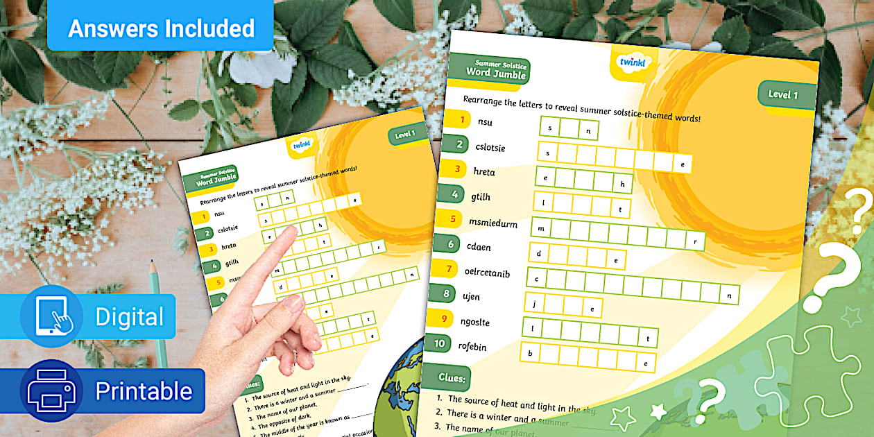 Summer Solstice Word Jumble Puzzle - L1 - Twinkl Puzzled
