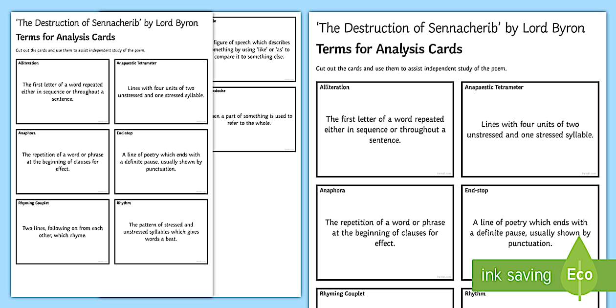 GCSE Terms for Analysis Cards to Support Teaching on 'The Destruction of