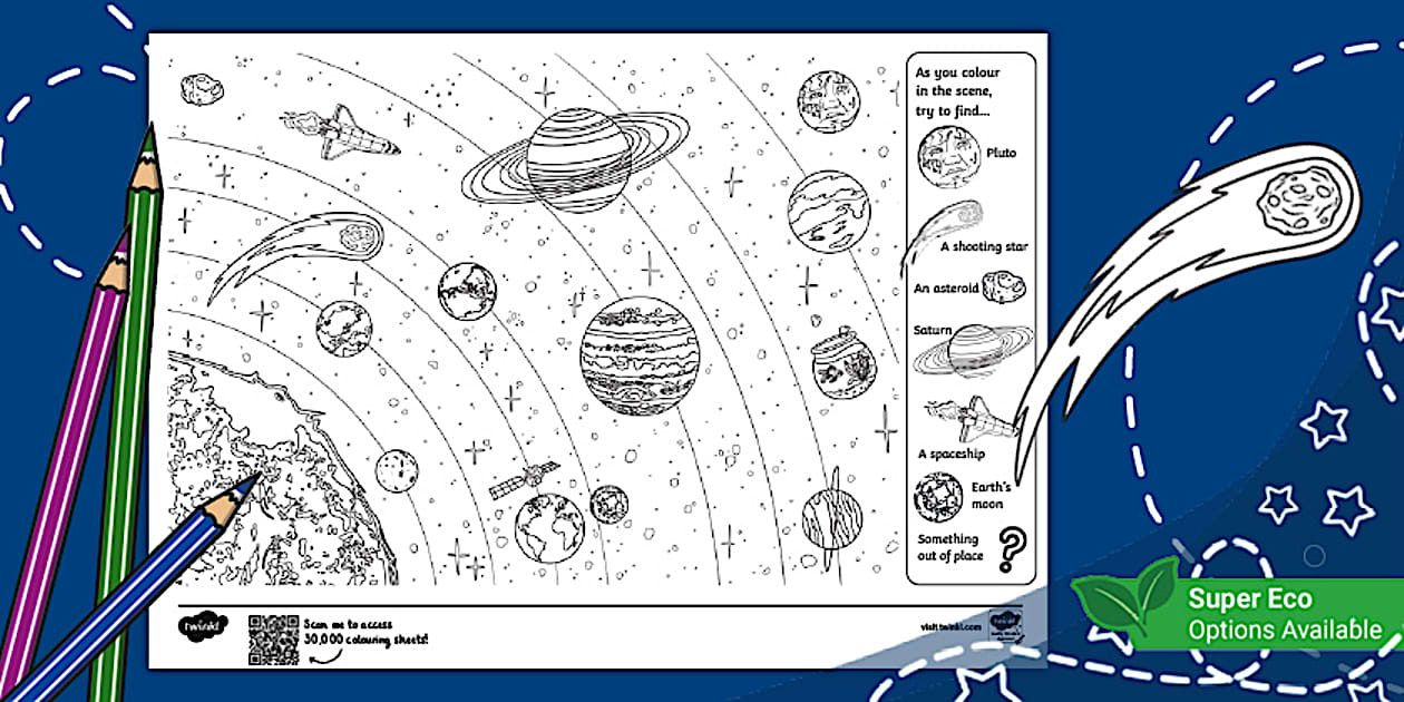 Solar System Colouring Scene (teacher made) - Twinkl