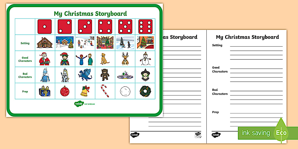 Editable Christmas Storytelling Prompt Dice Game - Twinkl