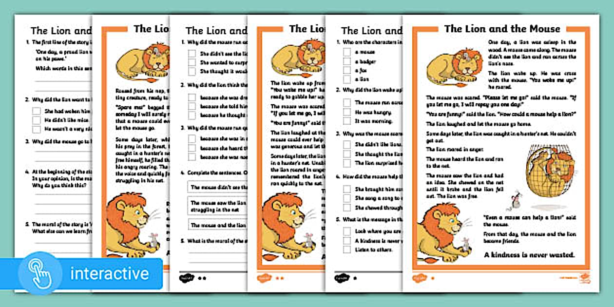 Lower Ability Interactive PDF: KS1 The Lion and the Mouse Differentiated